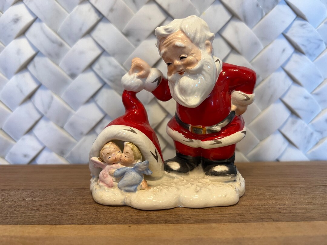 Vintage 1950s Rare Lefton Santa Claus Figurine With Baby Angels Hiding ...