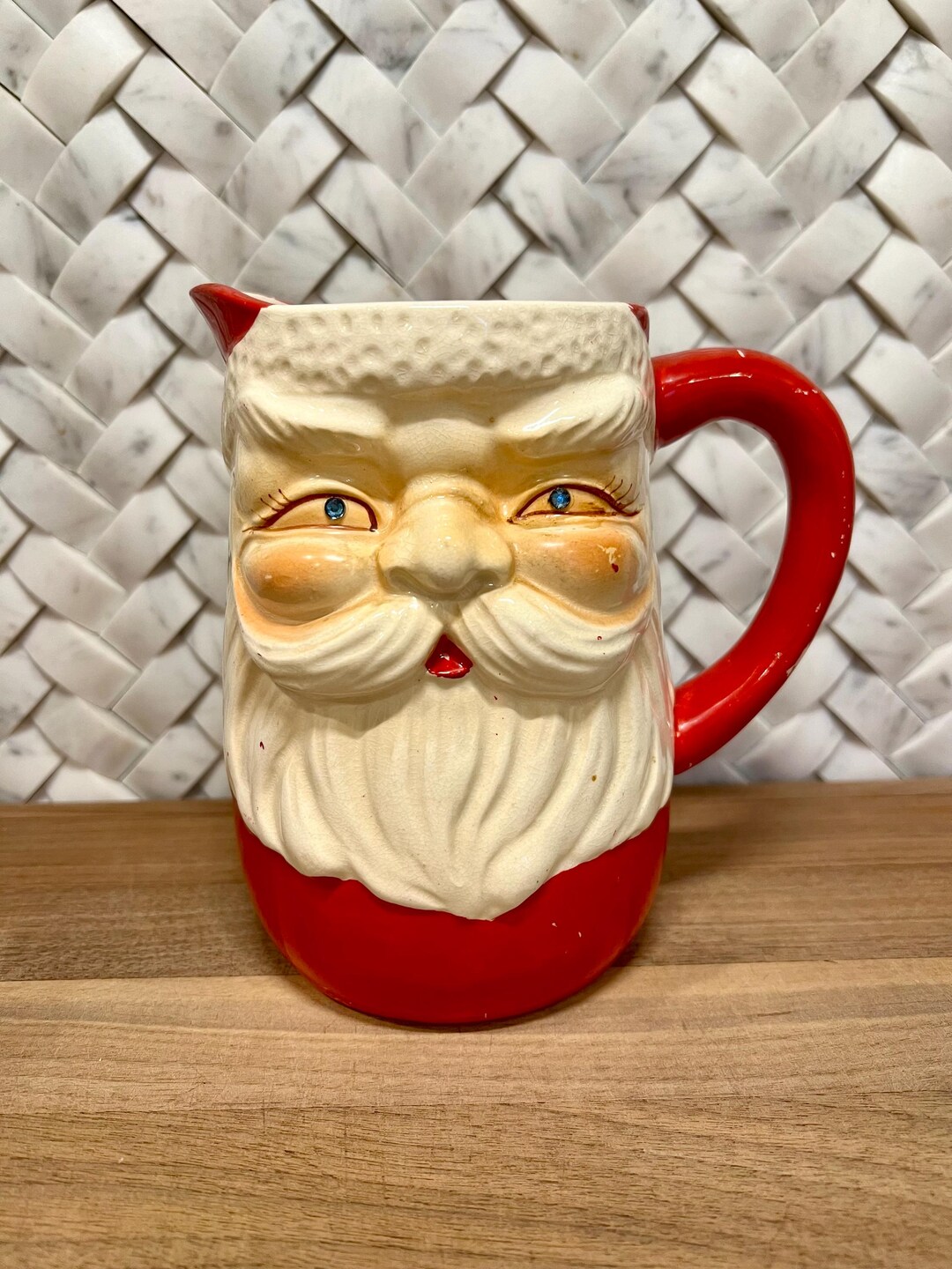 Vintage 1950/60s Santa Claus Pitcher With Blue Rhinestone Eyes / Made ...