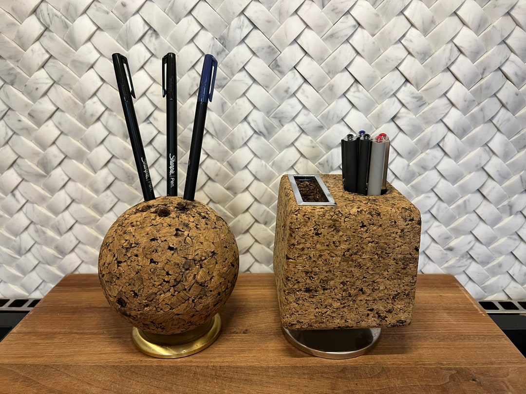 Vintage MCM Cork Globe & Cube Pen Desk Organizer / MCM Office Decor ...