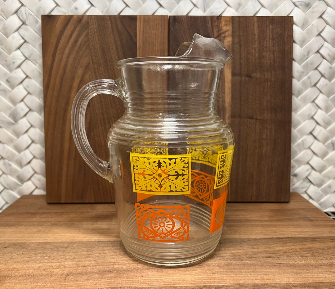 Vintage Hazel Atlas Pitcher With Bright Orange/yellow Graphics and ...