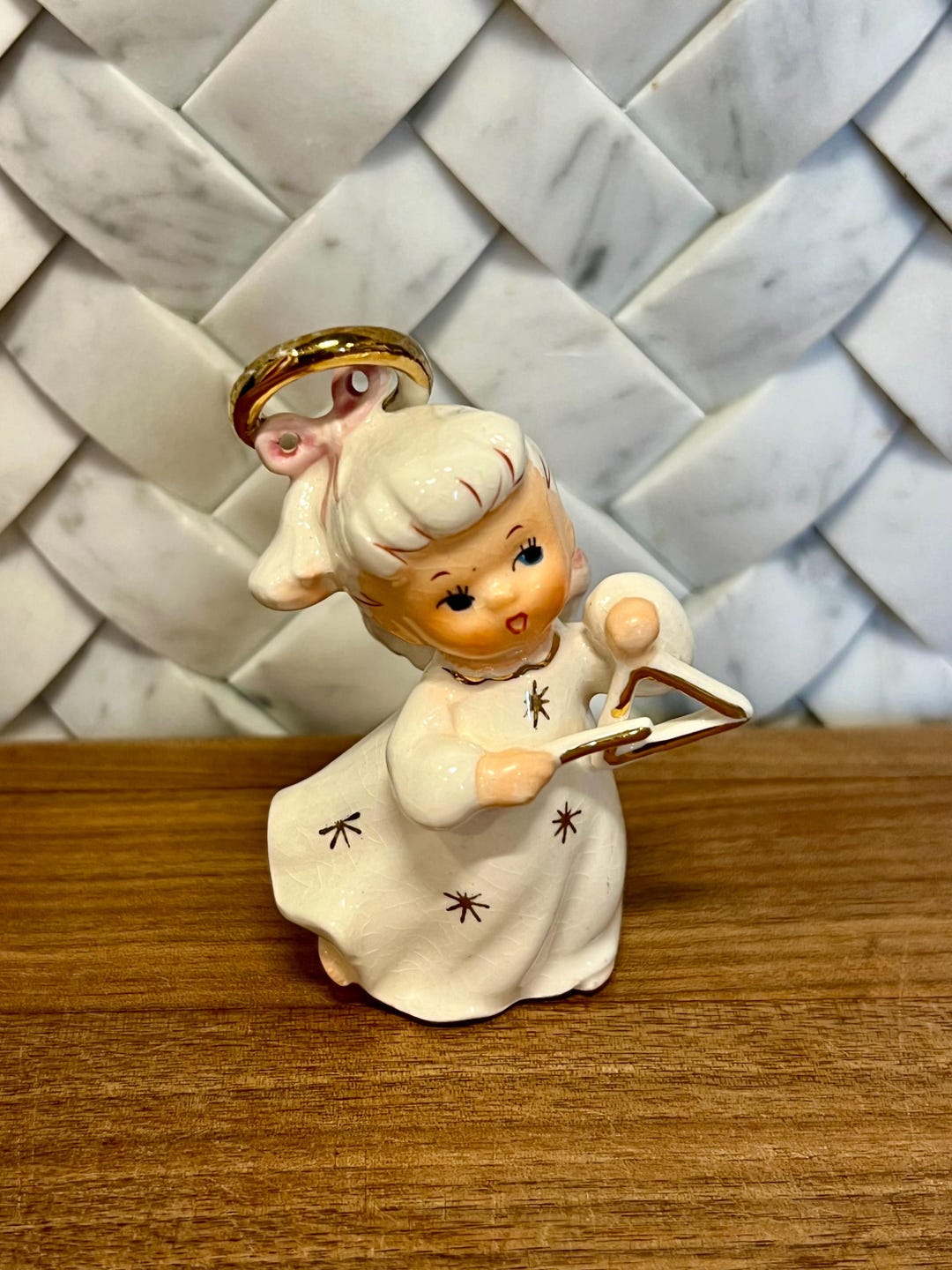 Vintage Lefton Angel With Gold Halo and Triangle Instrument Candle ...