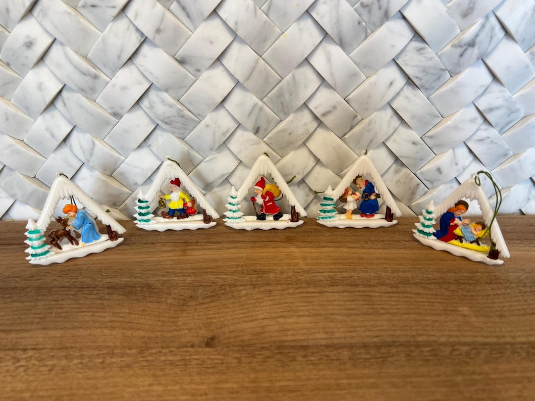 Vintage 3D Christmas Triangular Diorama Ornaments / Santa Toy Sack-elf ...