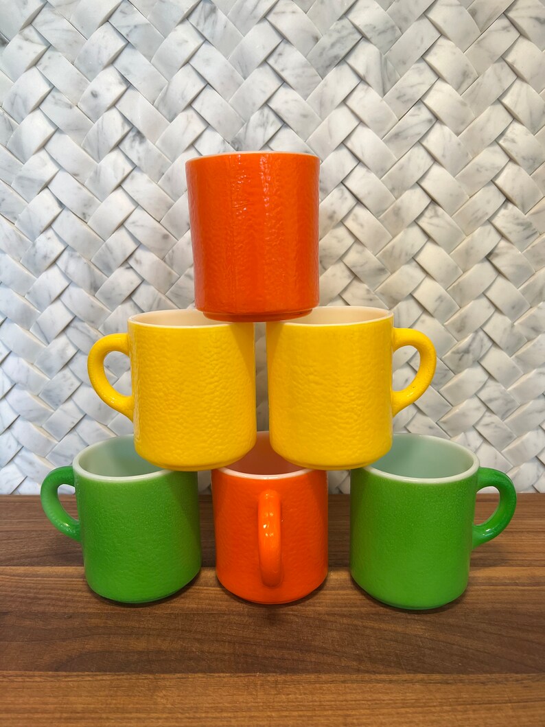 Vintage Hazel Atlas Milk Glass Mugs With Orange Peel Textured - Etsy