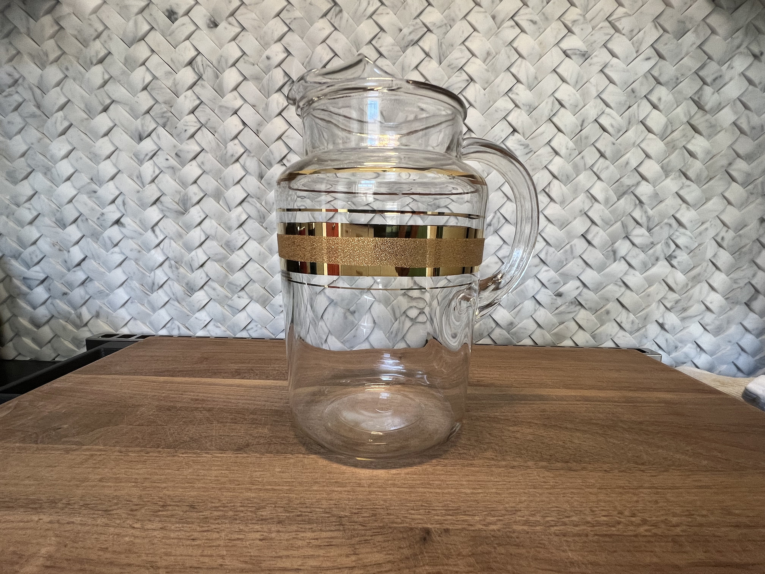 Vintage Midcentury Glass Pitcher With Gold Horizontal Striping, Holiday ...