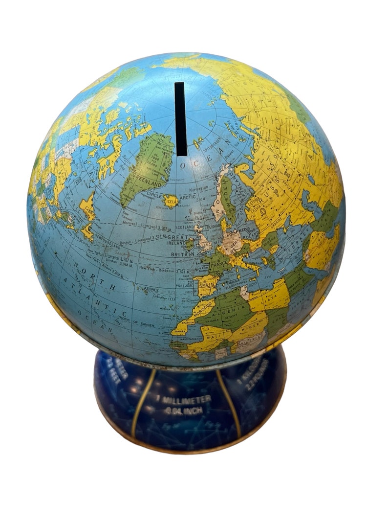 Vintage 1960s Tin Small Globe Coin Bank Ohio Art Co. Made in the USA 7 ...