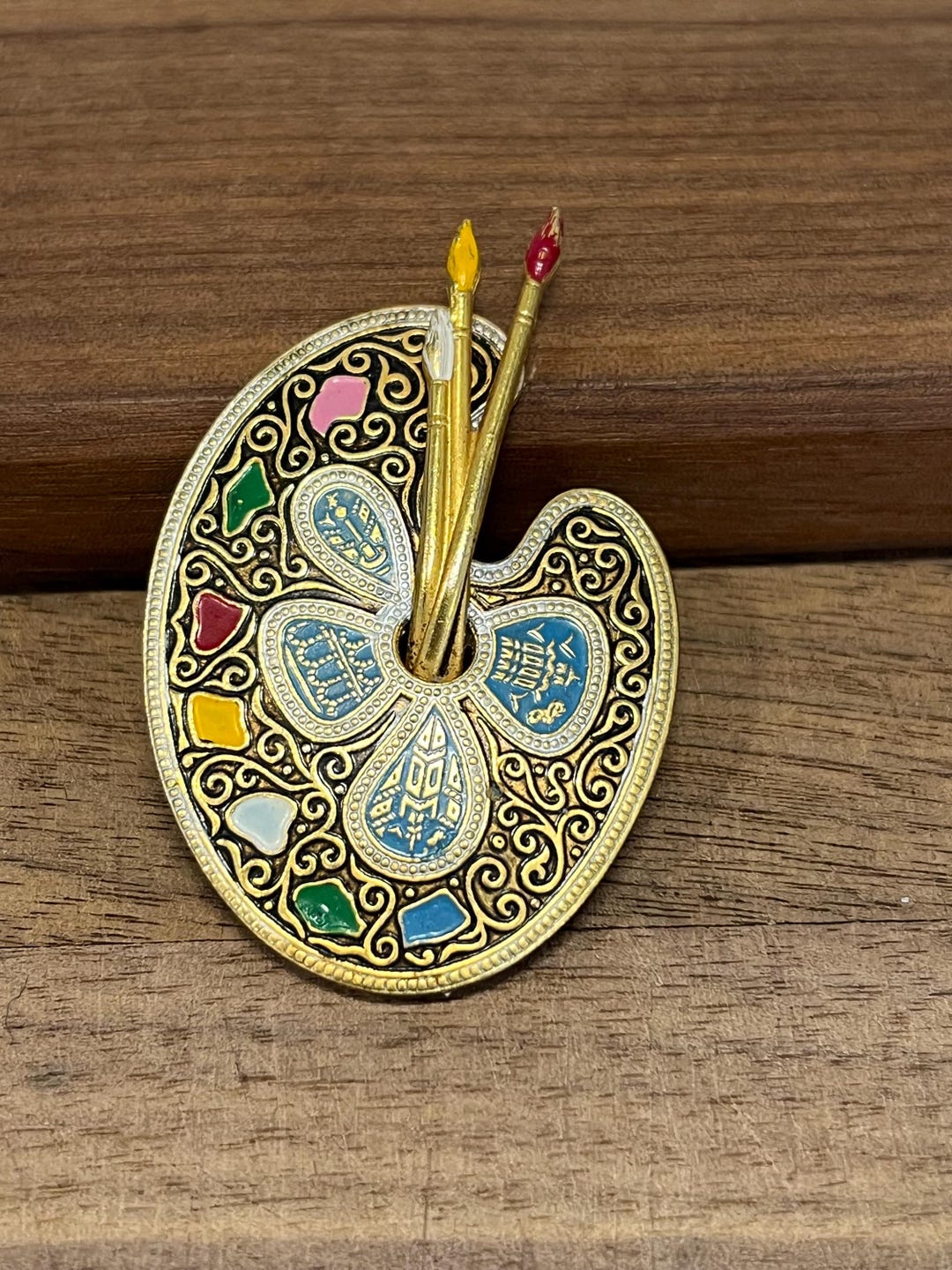 Vintage 1960s Enameled Artist Palette Brooch / Made in Spain / Painter ...