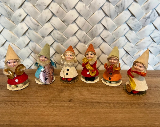 6 Vintage 1950s Putz Shiny Brite Elves With Musical Instruments /shiny ...