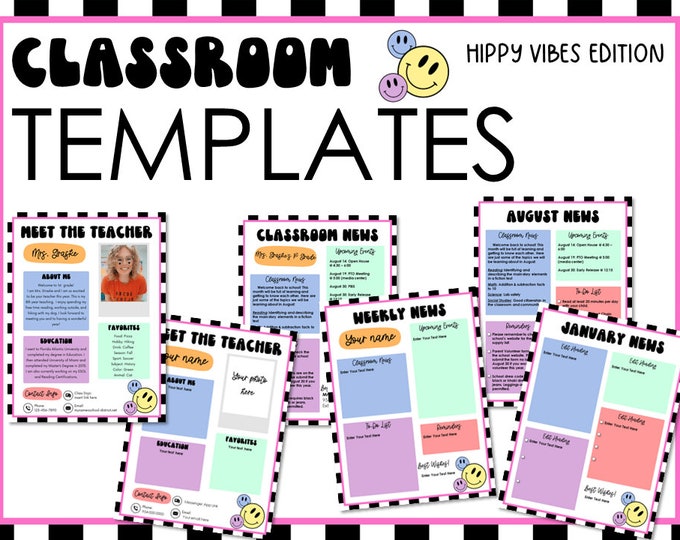 Groovy Retro Classroom Teacher Template Meet the Teacher Classroom News ...