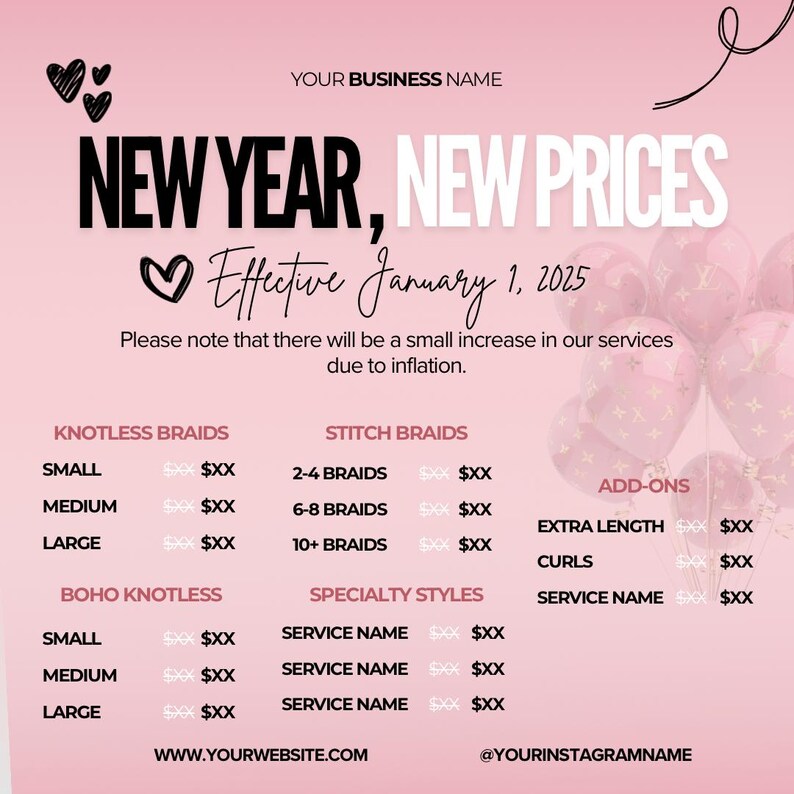 DFY New Years, New Prices Pricelist, New Year Price Increase Flyer With ...