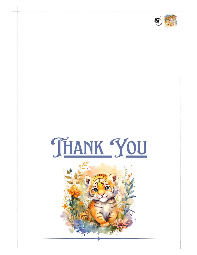 Baby Tiger Thank You Card Printable Digital Download 7x5 Blank Inside ...