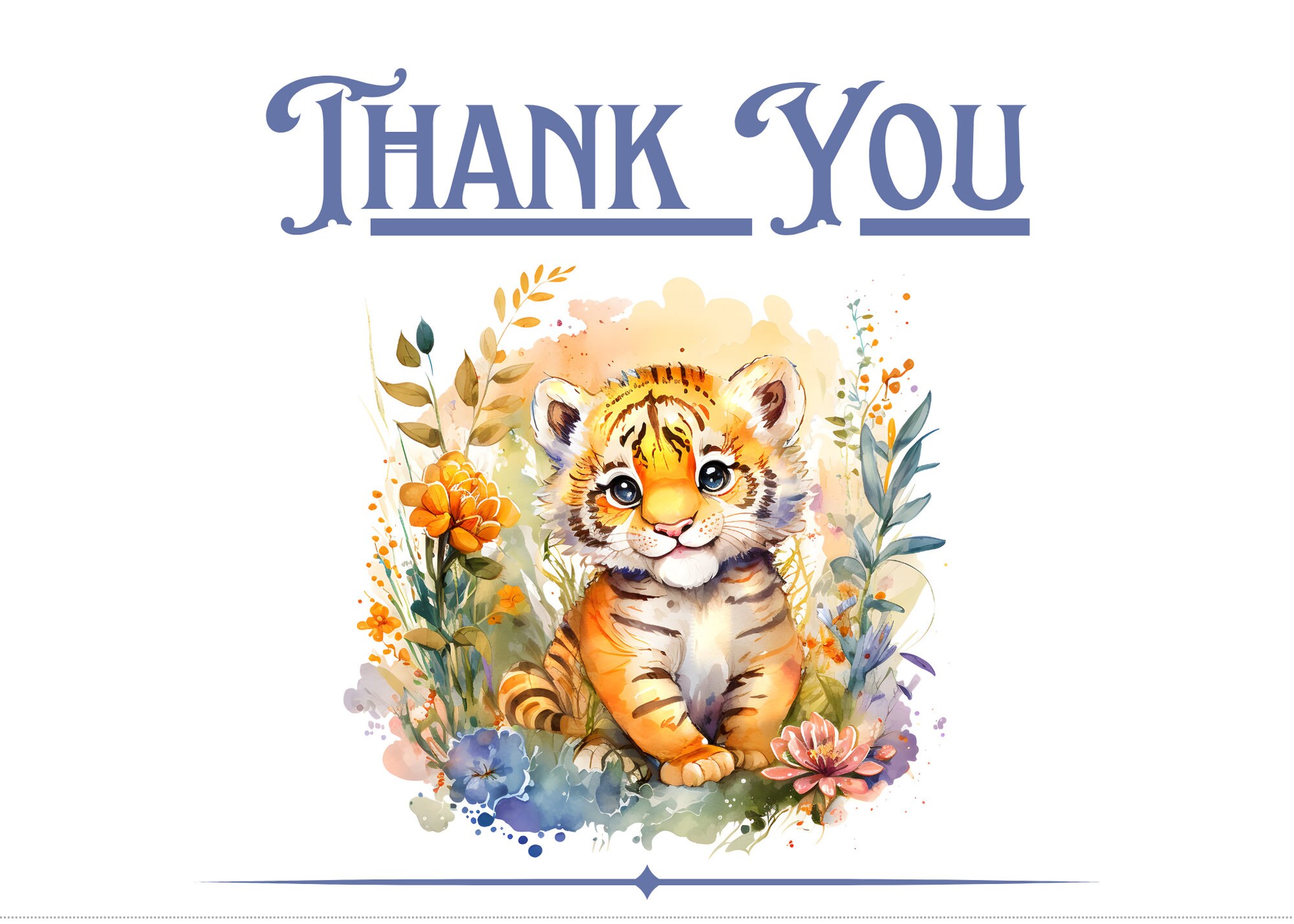 Baby Tiger Thank You Card Printable Digital Download 7x5 Blank Inside ...