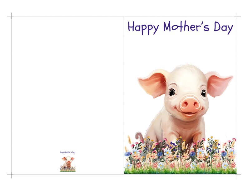 Happy Mother’s Day/printable Digital Download Card/cute Pig /5x7 (A7 ...