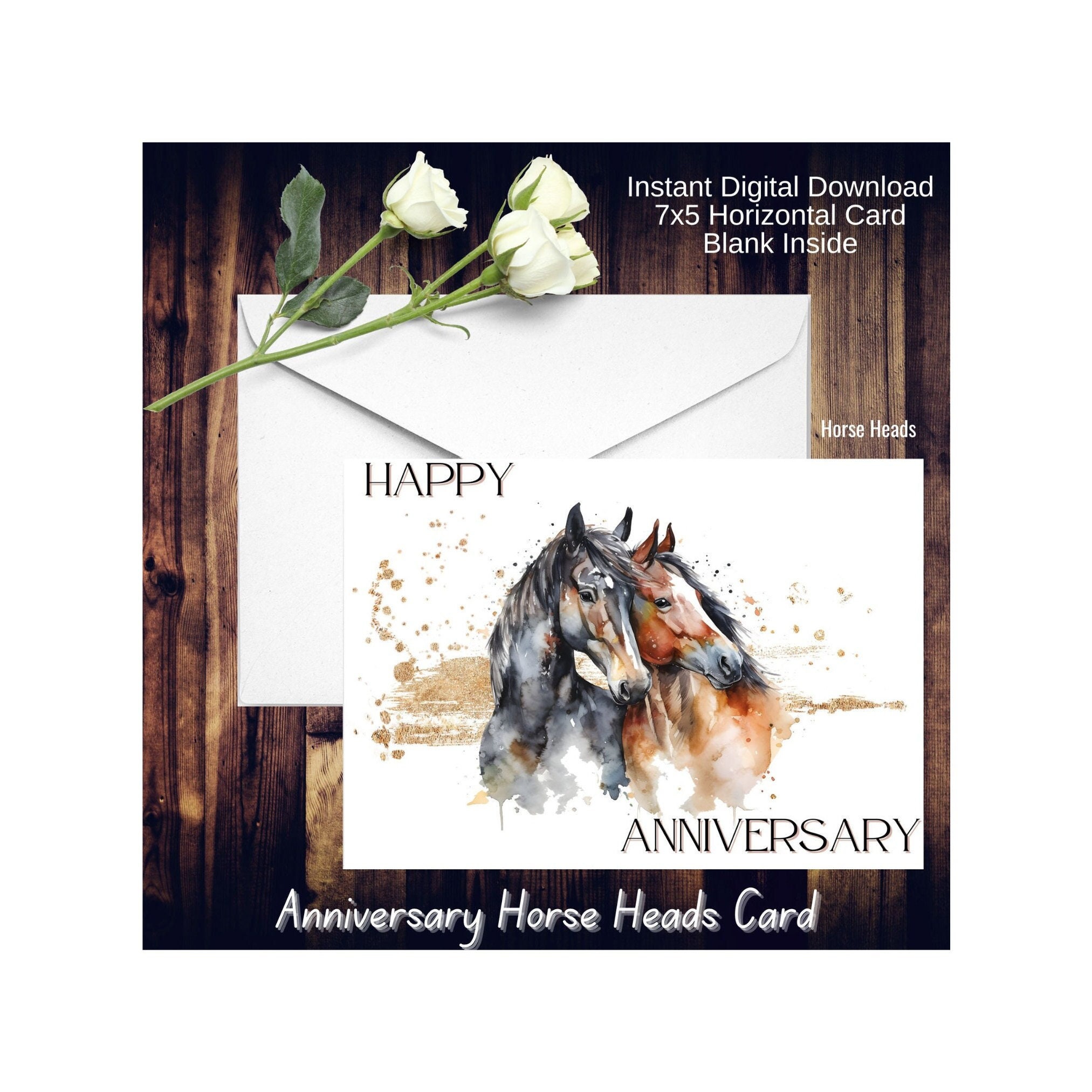 Happy Anniversary Horse Heads Card Printable Digital Download 7x5 Blank ...