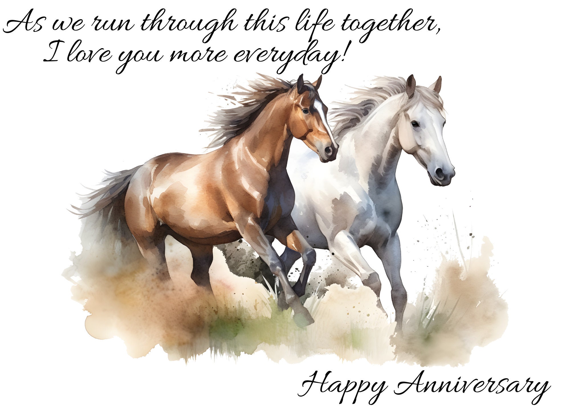 Happy Anniversary Running Horses Card Printable Digital Download 7x5 ...