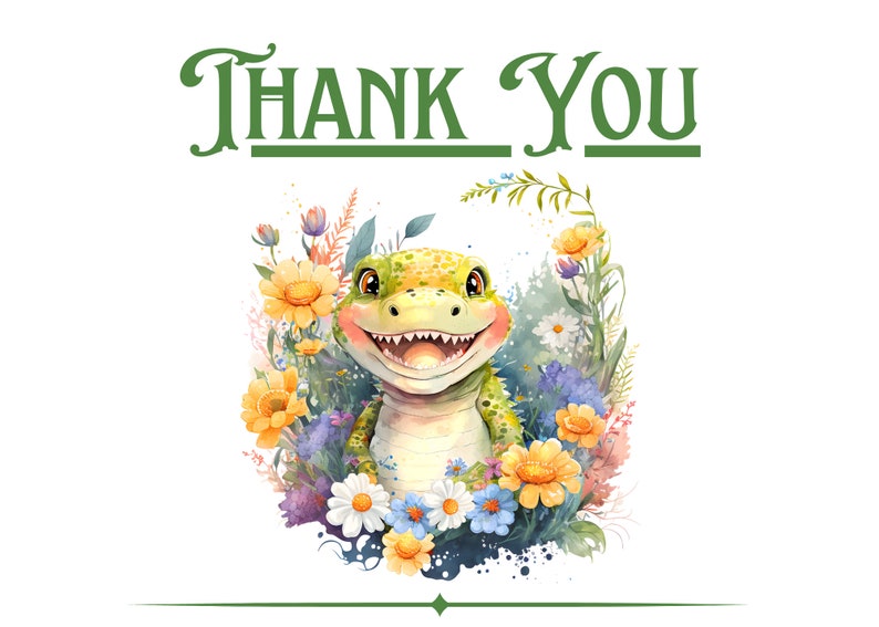 Baby Crocodile Thank You Card Printable Digital Download 7x5 Blank ...