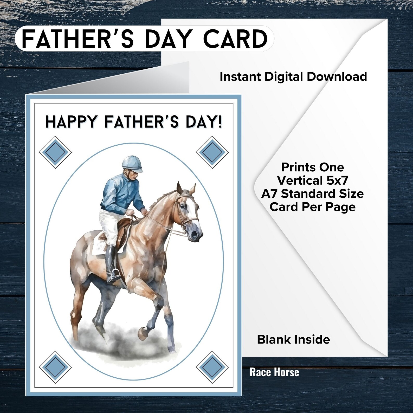 Father’s Day Race Horse Card Blue Silks Printable Digital Download 5x7 ...