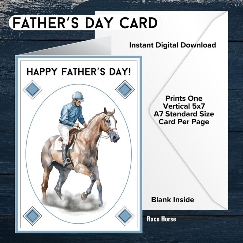 Father’s Day Race Horse Card Blue Silks Printable Digital Download 5x7 ...