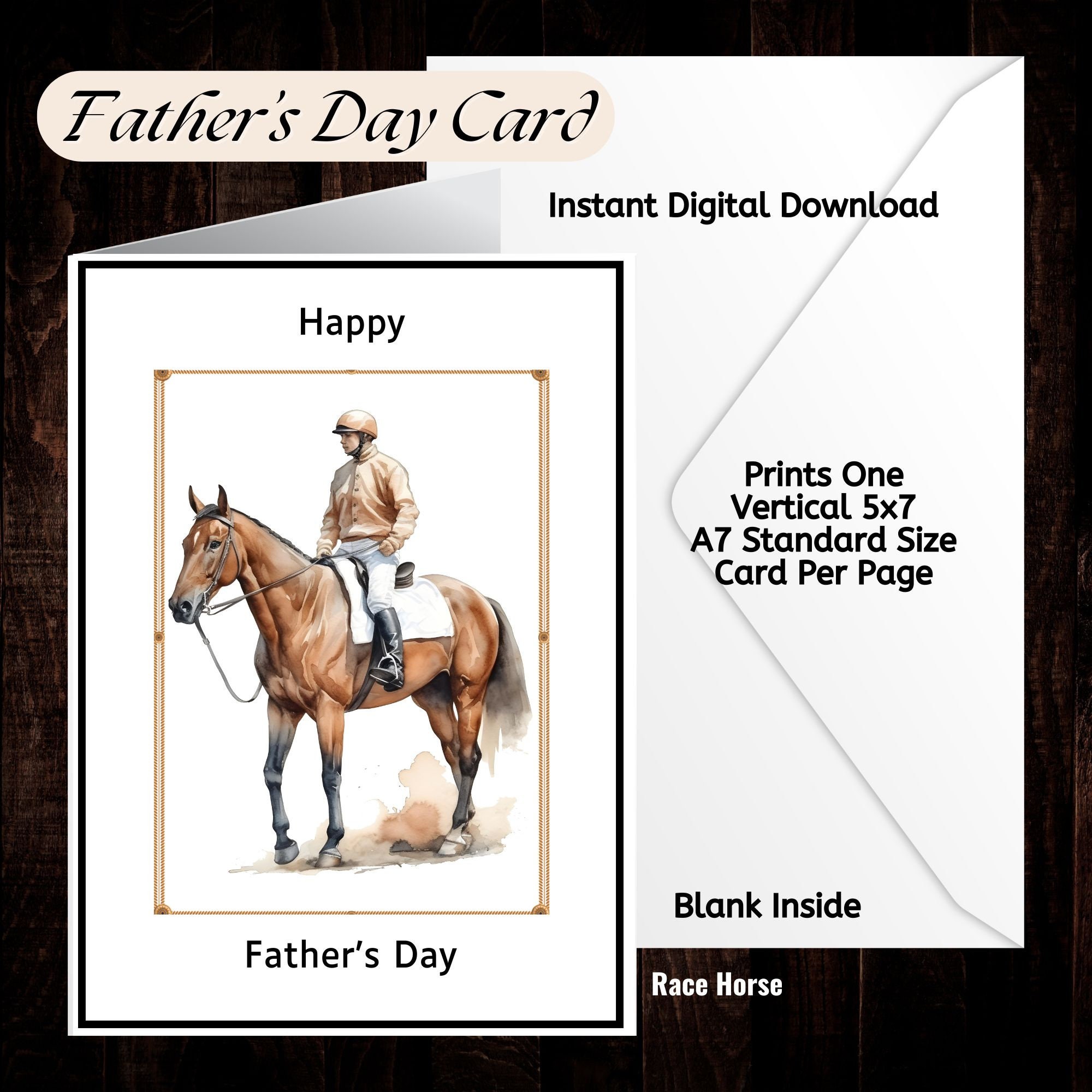 Father’s Day Race Horse Card Gold Silks Printable Digital Download 5x7 ...