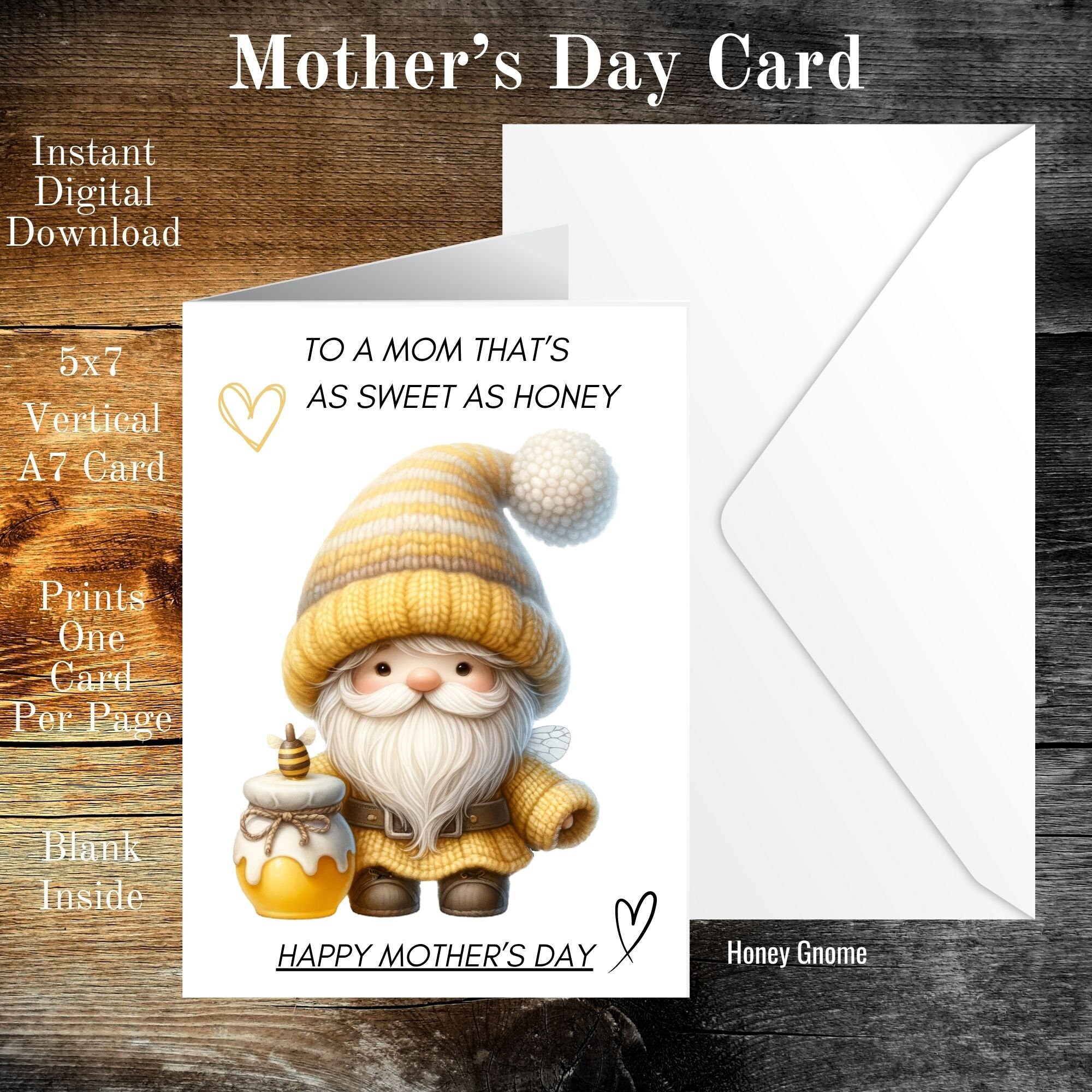 Happy Mothers Day/printable Digital Download Card/sweet as Honey Gnome ...