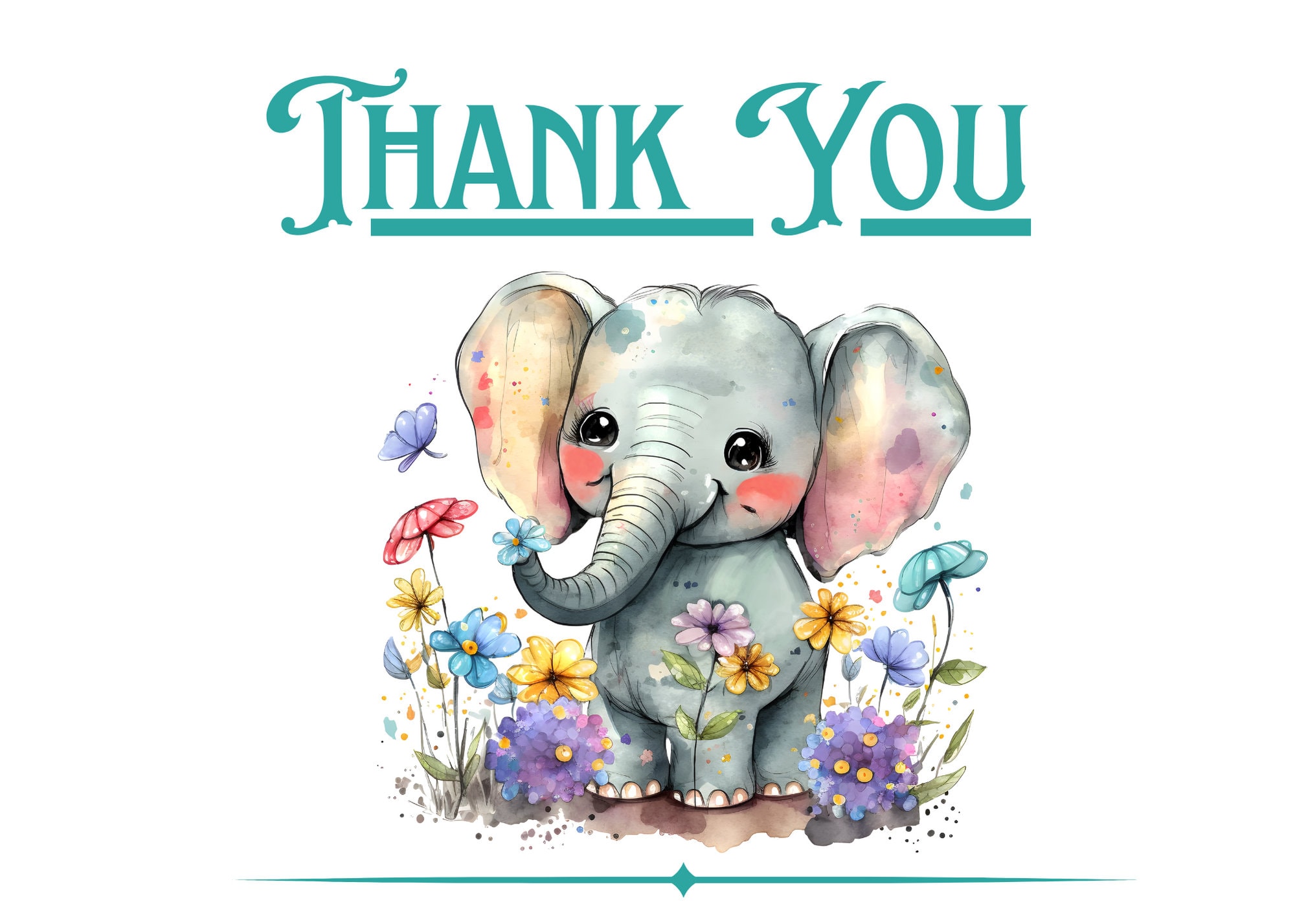 Baby Elephant Thank You Card Printable Digital Download 7x5 Blank ...