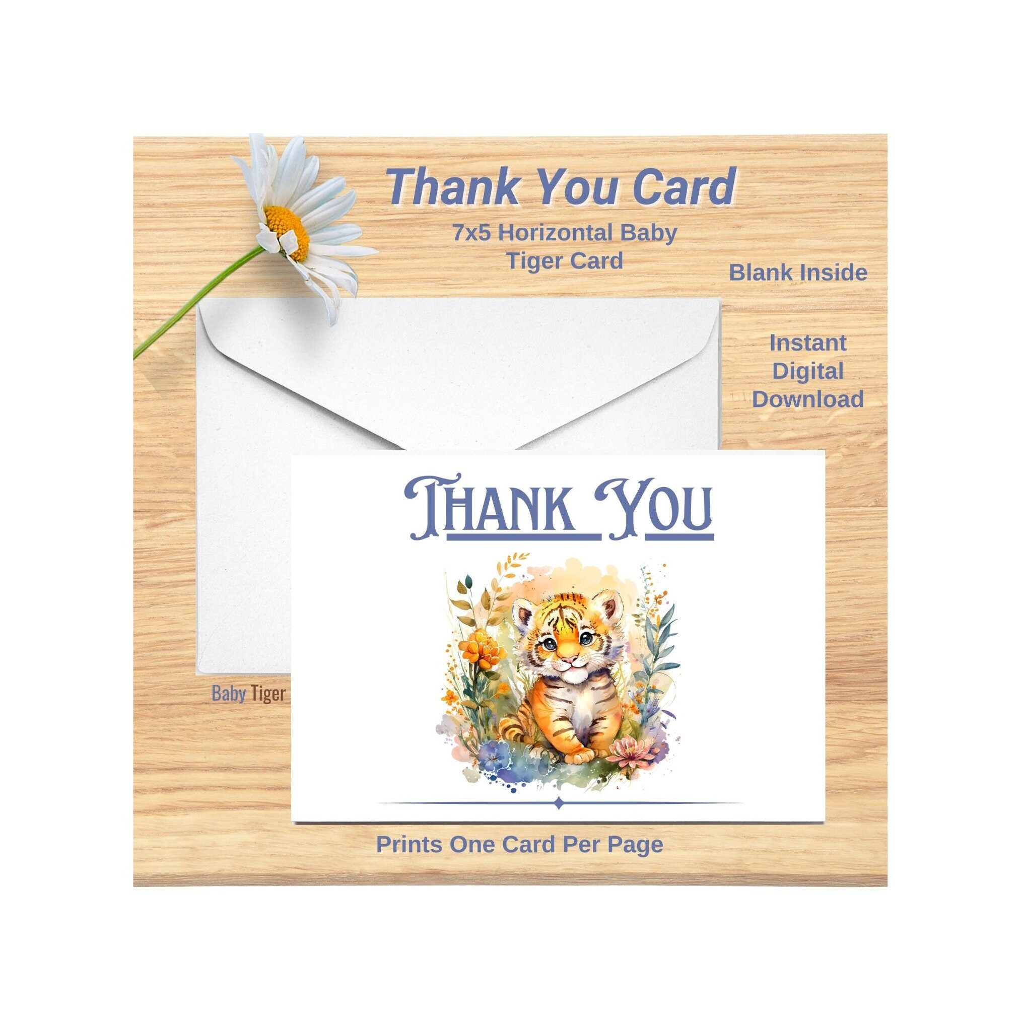 Baby Tiger Thank You Card Printable Digital Download 7x5 Blank Inside ...