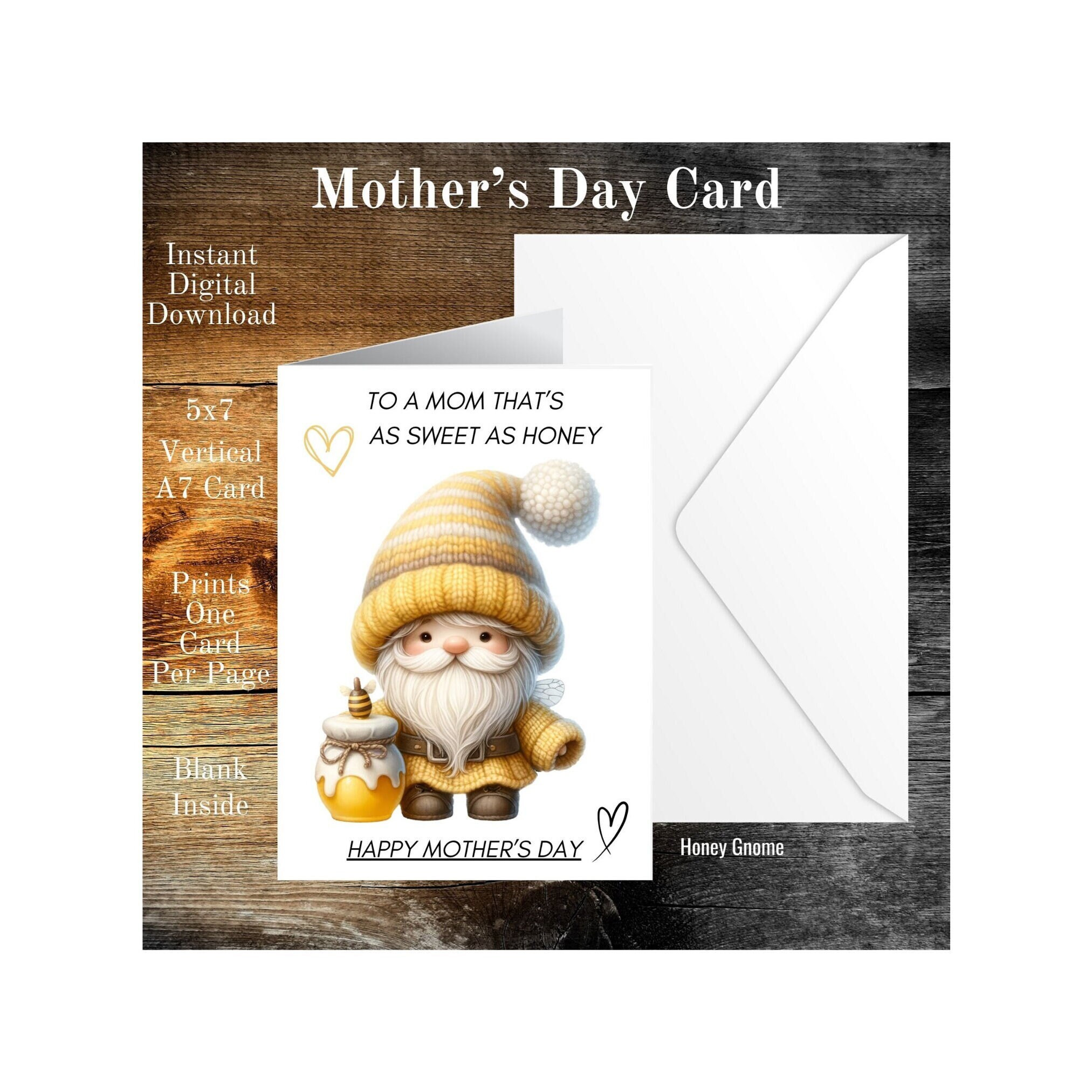 Happy Mothers Day/printable Digital Download Card/sweet as Honey Gnome ...