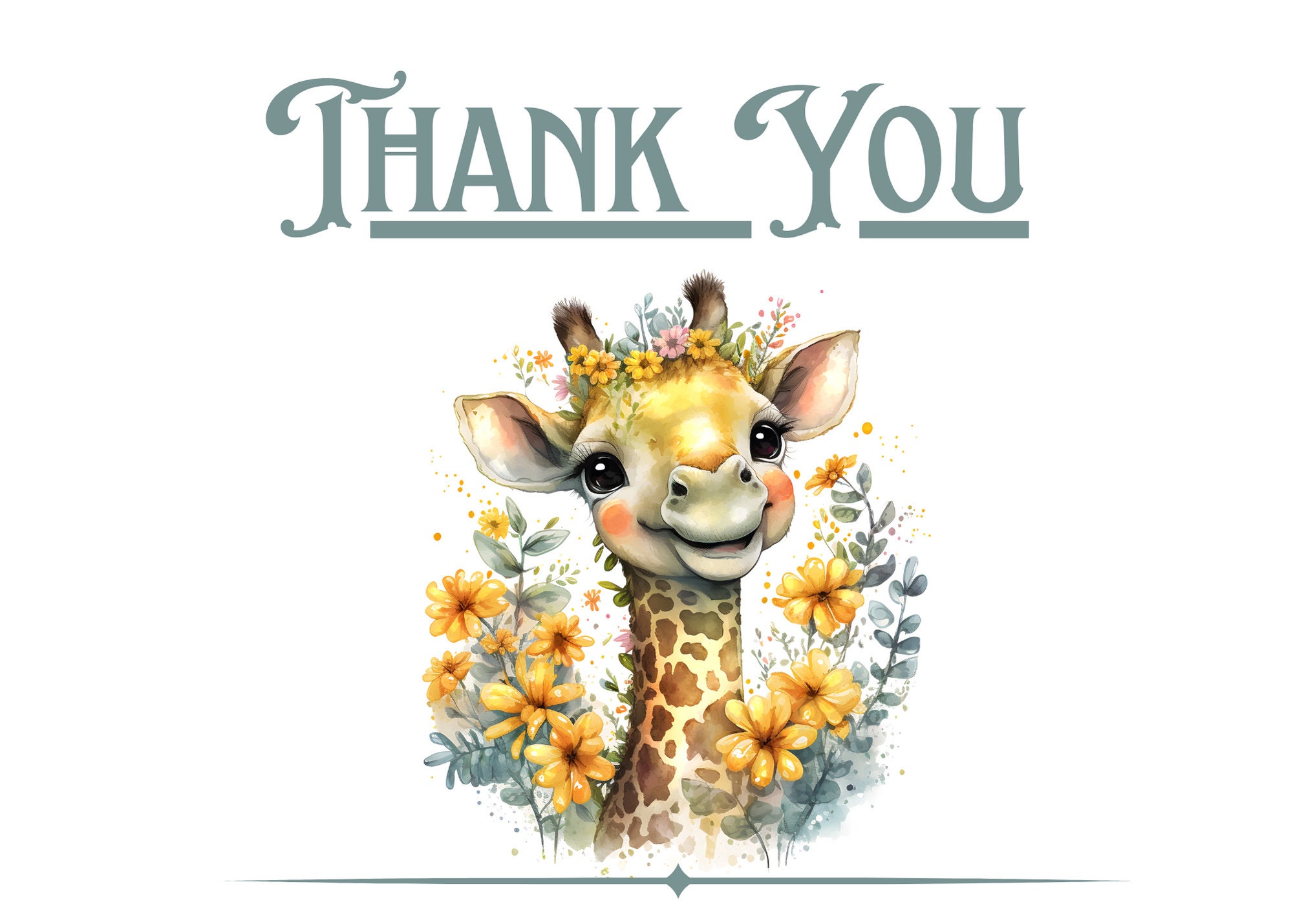 Baby Giraffe Thank You Card Printable Digital Download 5x3.5 Blank ...