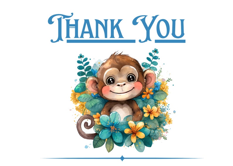 Baby Monkey Thank You Card Printable Digital Download 5x3.5 Blank ...