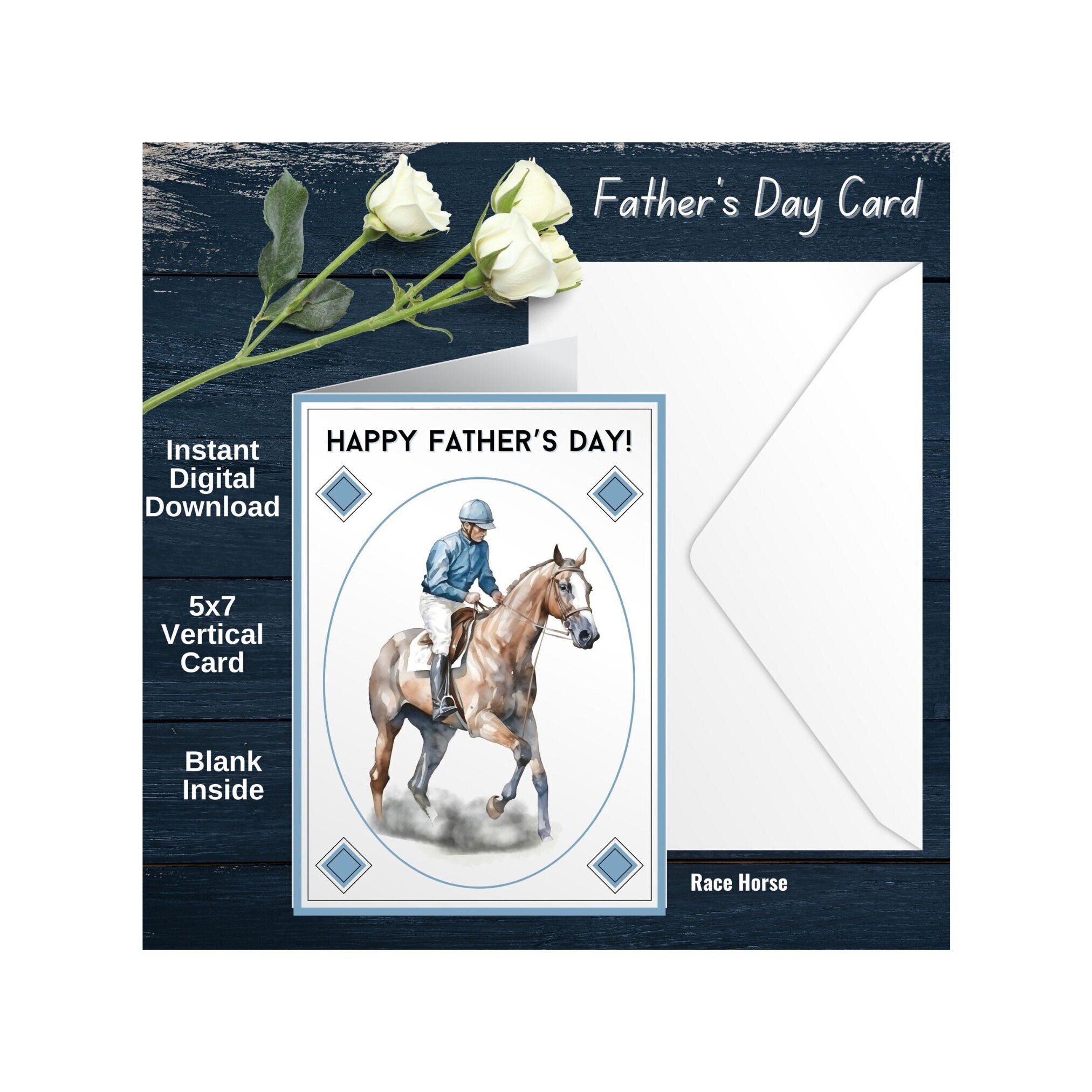 Fathers Day Race Horse Card Blue Silks Printable Digital Download 5x7 ...