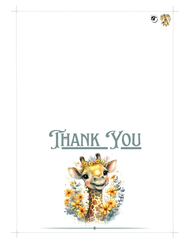 Baby Giraffe Thank You Card Printable Digital Download 7x5 Blank Inside ...