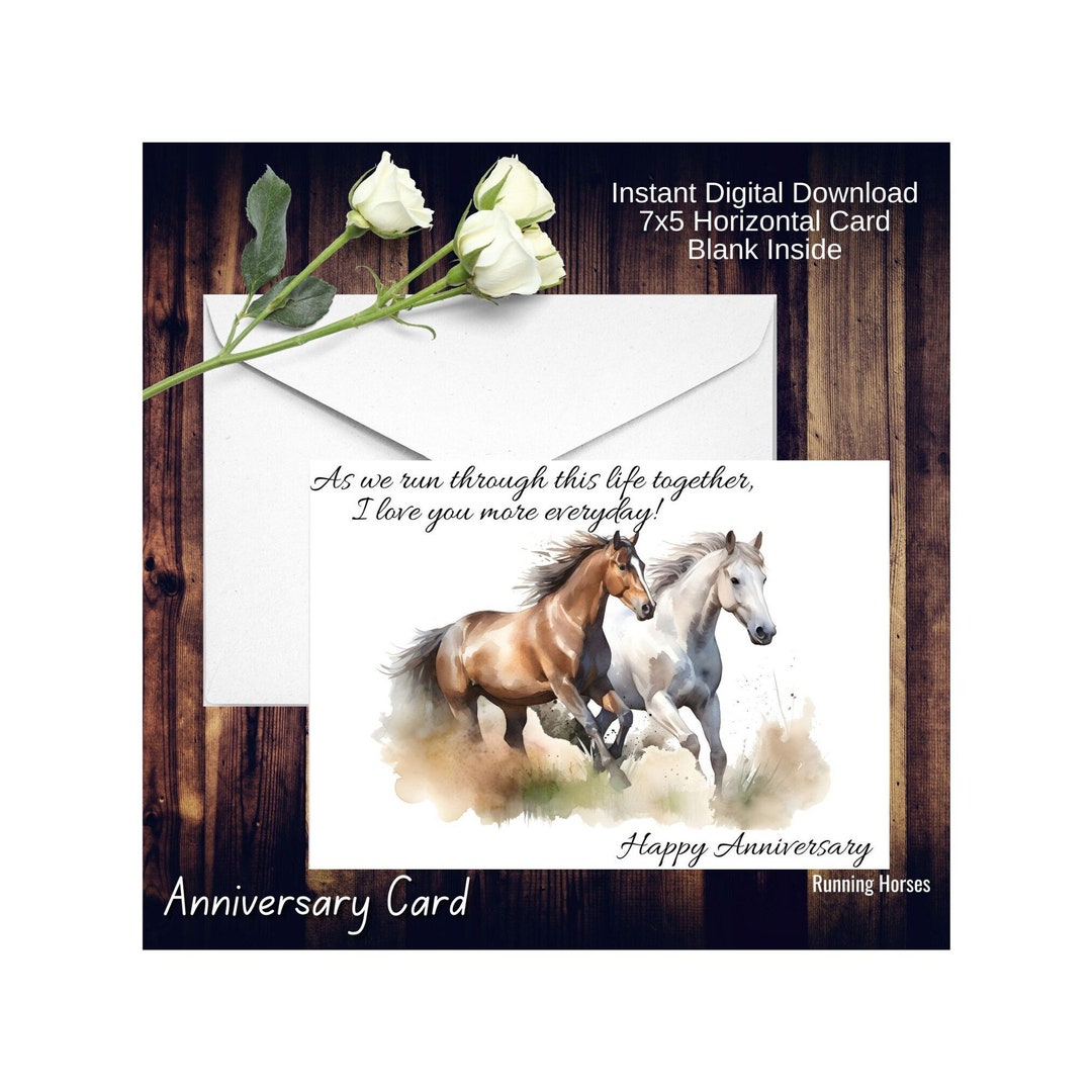 Happy Anniversary Running Horses Card Printable Digital Download 7x5 ...