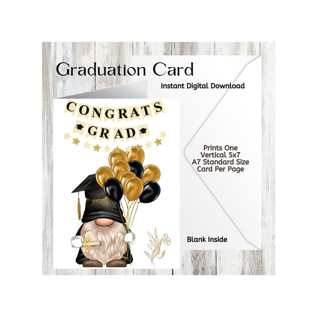 Congratulations Graduation/printable Digital Download Card/gnome/5x7 ...