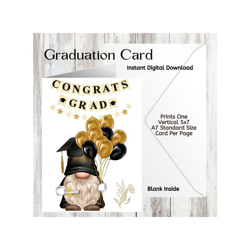 Congratulations Graduation/printable Digital Download Card/gnome/5x7 ...
