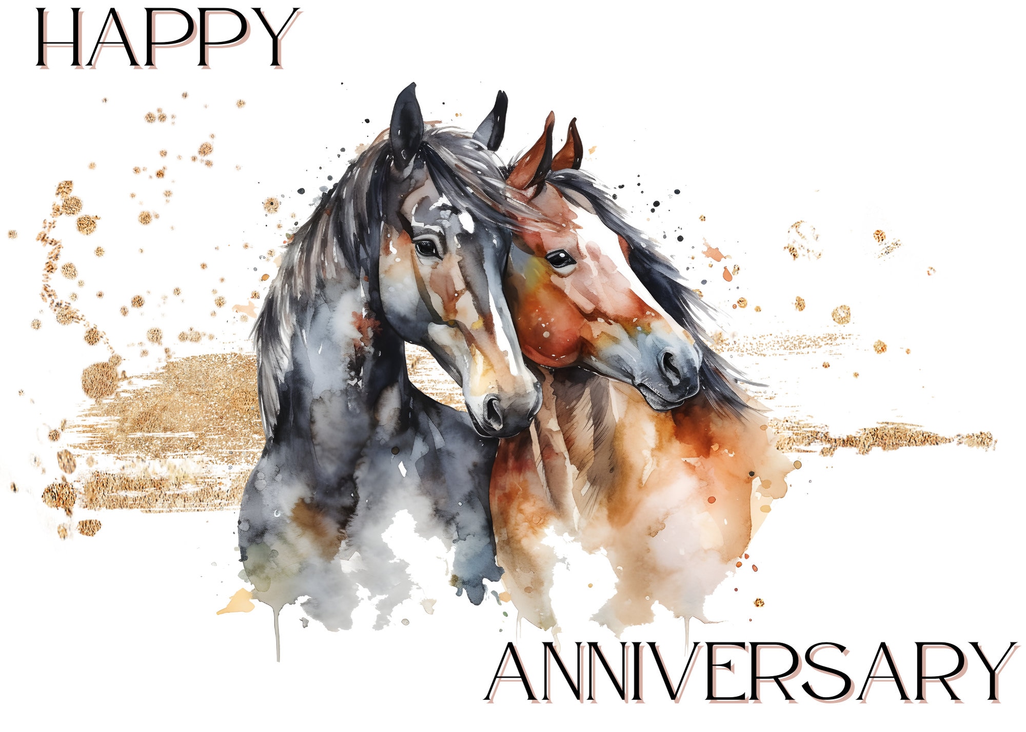Happy Anniversary Horse Heads Card Printable Digital Download 7x5 Blank ...