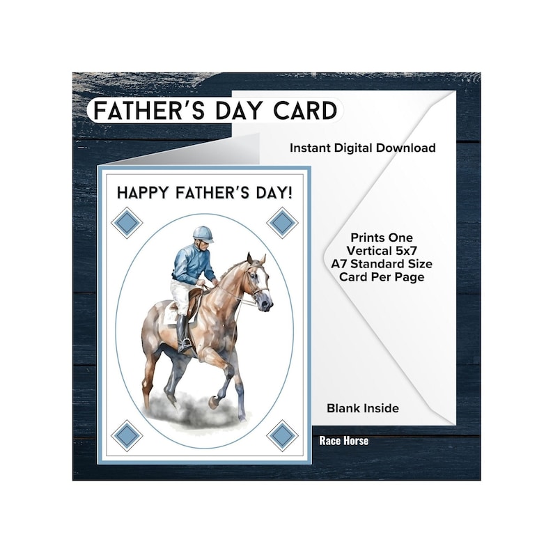 Father’s Day Race Horse Card Blue Silks Printable Digital Download 5x7 ...
