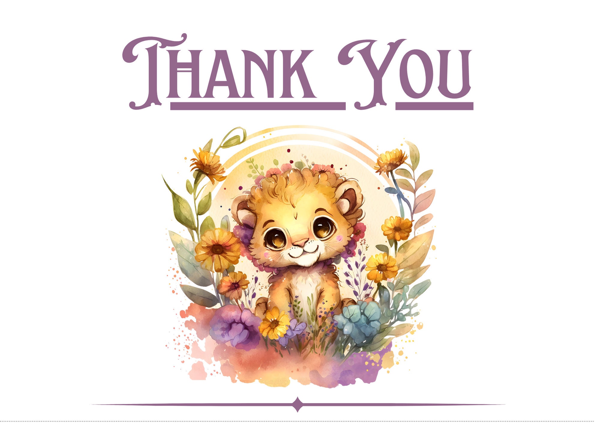 Baby Lion Thank You Card Printable Digital Download 5x3.5 Blank Inside ...