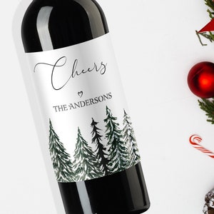 Printed Personalized Wine Labels Forest Trees Christmas Gifts for Wine ...