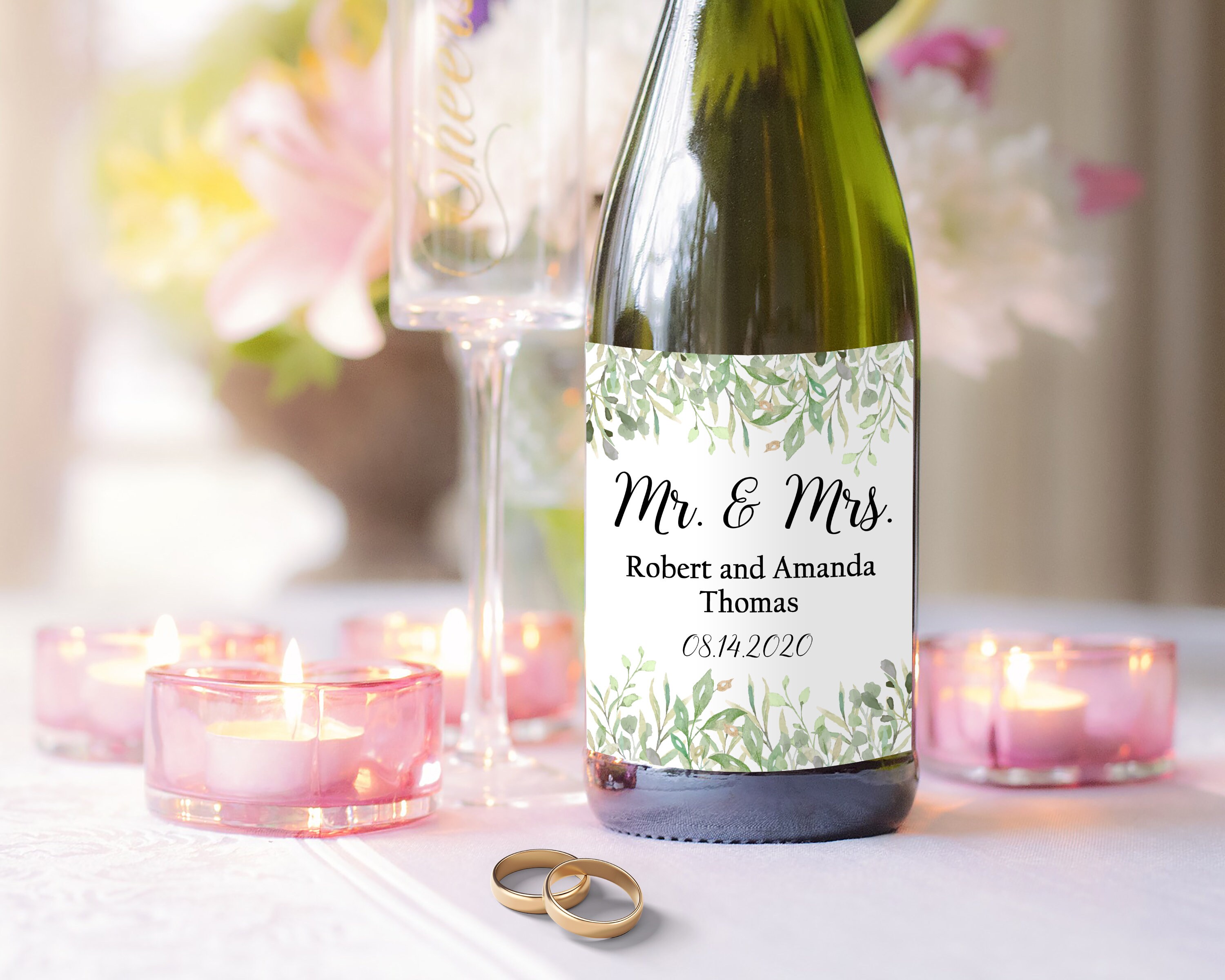 Greenery Leaves Printed Wine Labels Wedding LB005 - Etsy