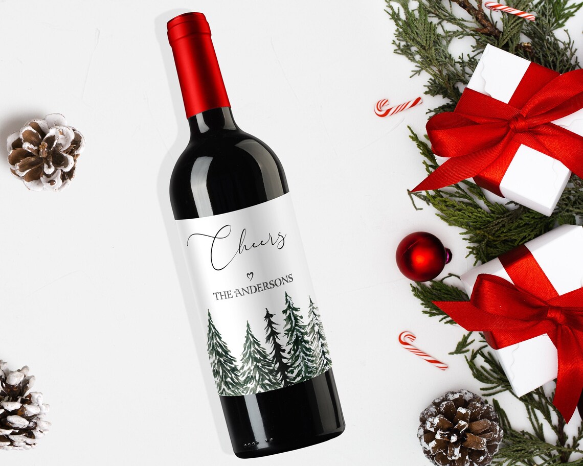 Printed Personalized Wine Labels Forest Trees Christmas Gifts - Etsy