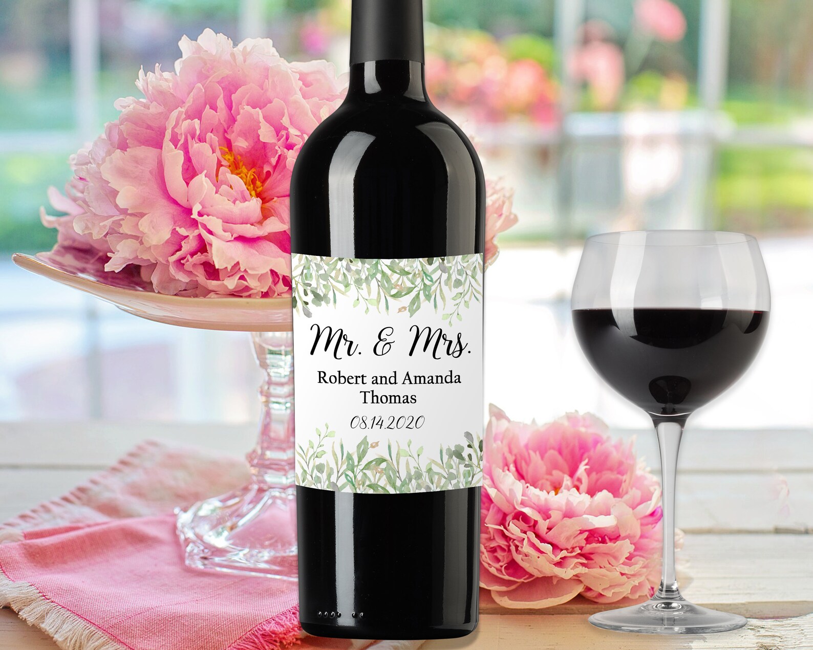 Greenery Leaves Printed Wine Labels Wedding LB005 - Etsy