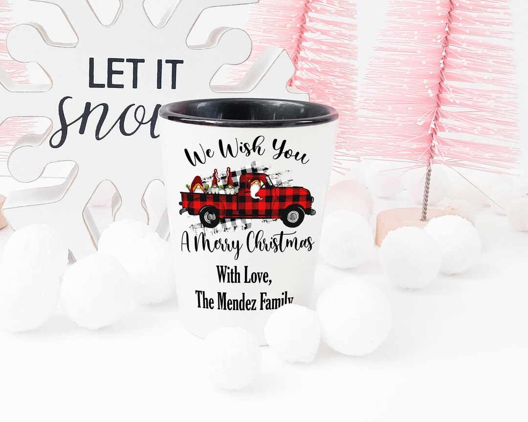 We Wish You a Merry Christmas Shot Glasses With Red Plaid Christmas ...