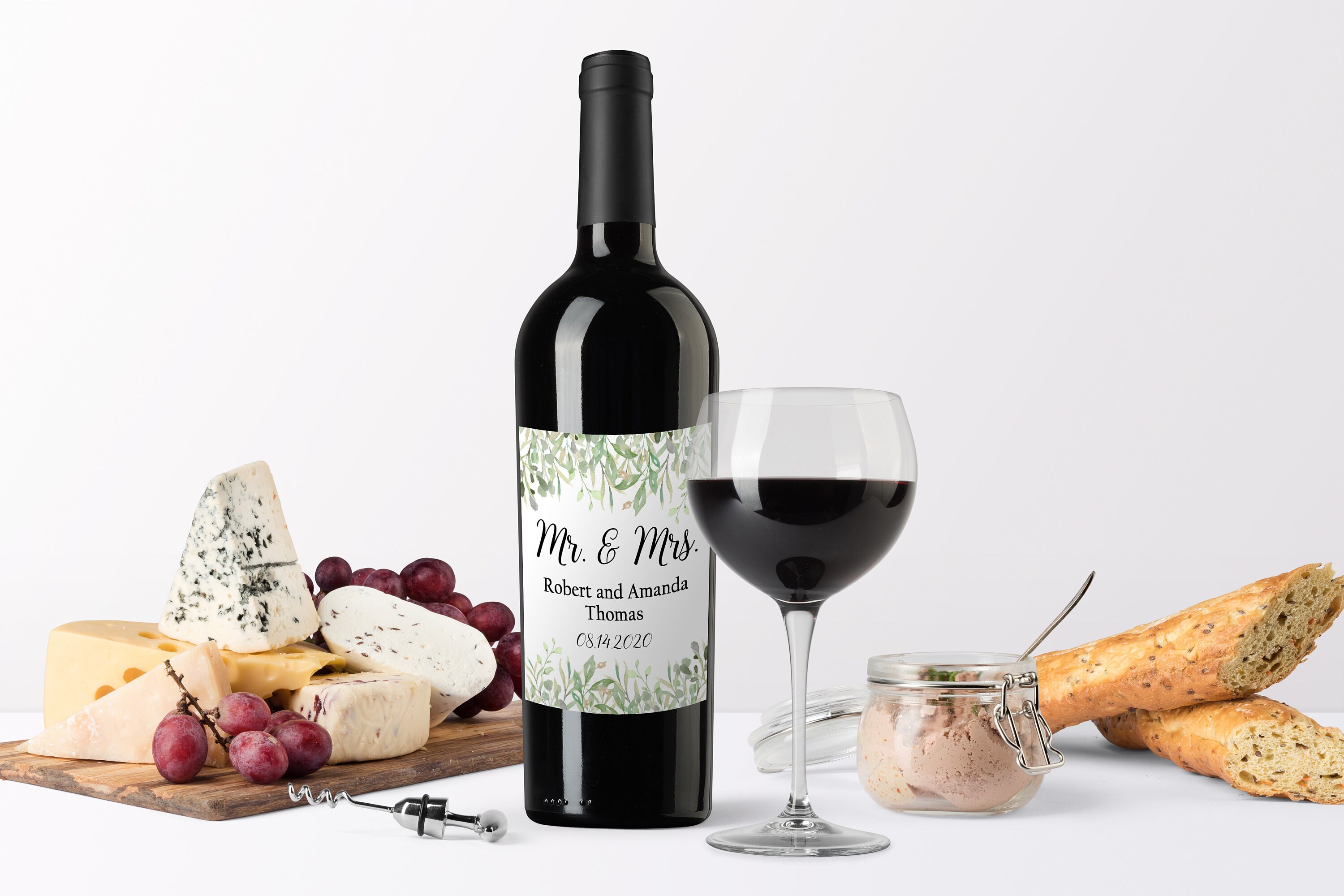 Greenery Leaves Printed Wine Labels Wedding LB005 - Etsy