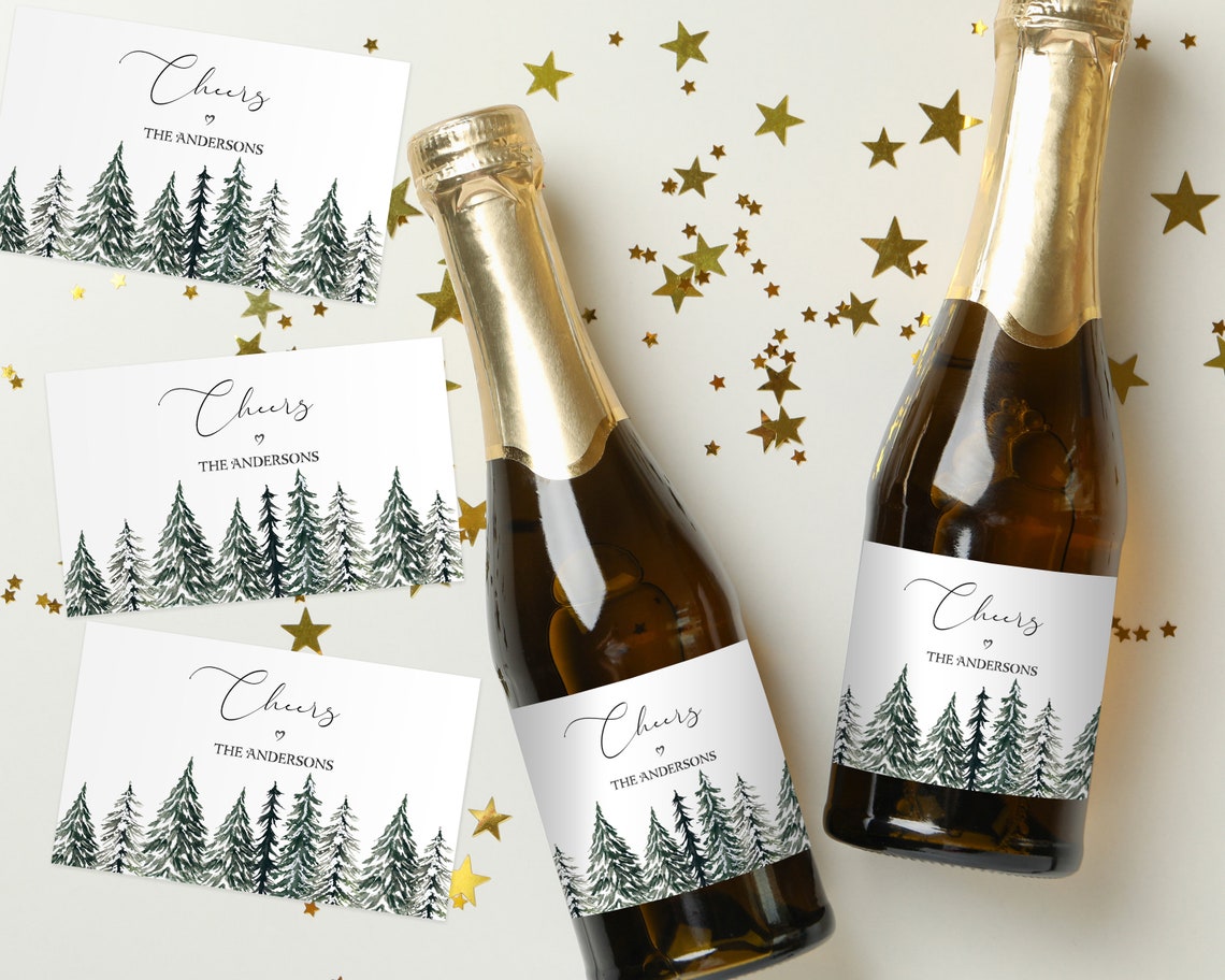 Printed Personalized Wine Labels Forest Trees Christmas Gifts - Etsy
