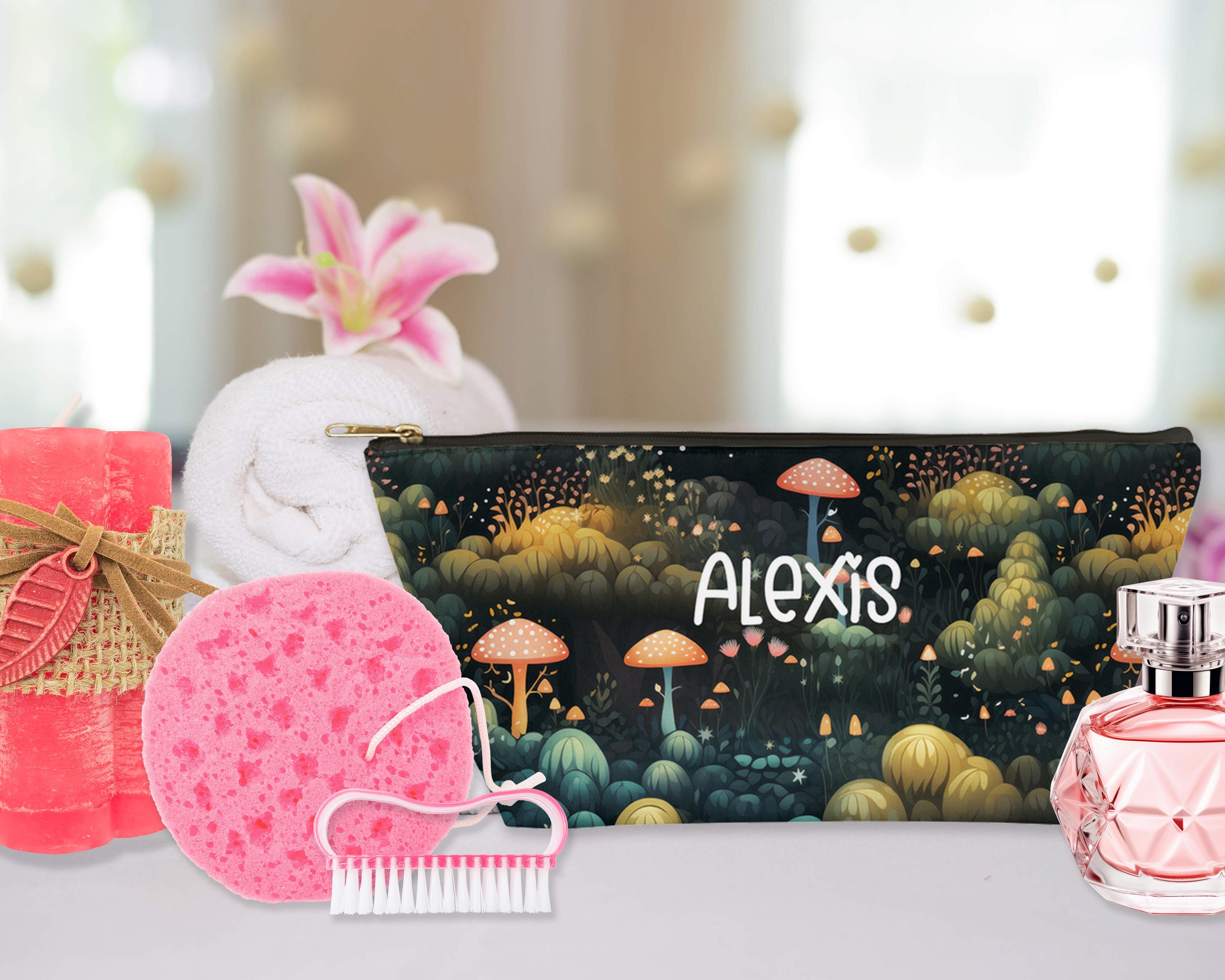 Personalized Mushroom Whimsical Makeup Bag Custom Name Small Large ...