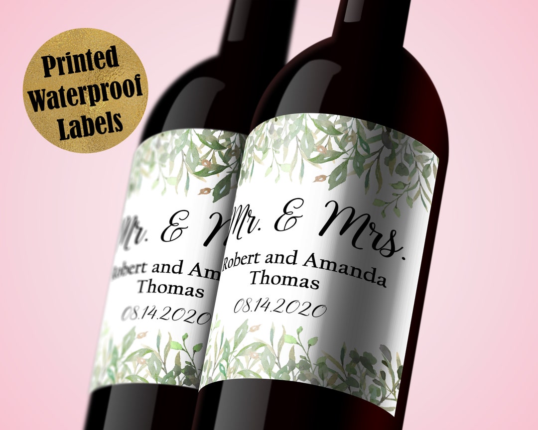 Greenery Leaves Printed Wine Labels Wedding, LB005 - Etsy