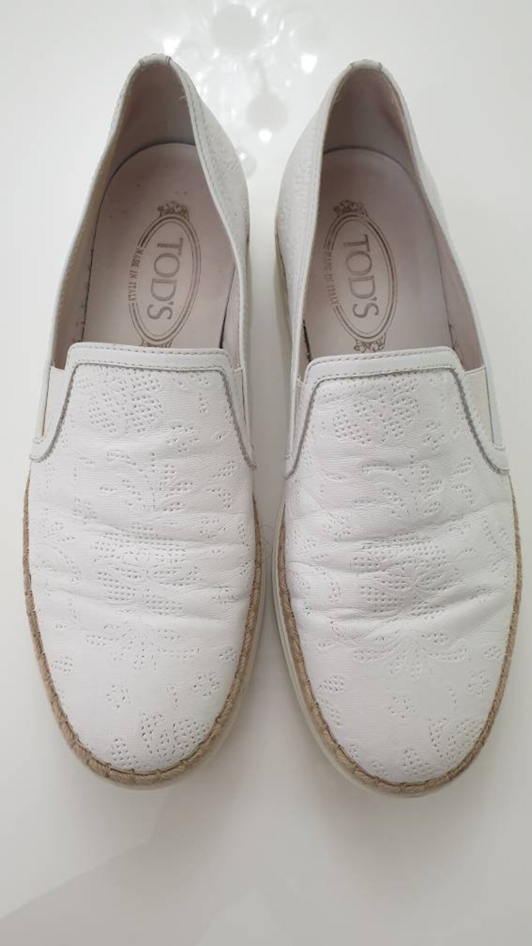 Tod's Made in Italy, Top Luxury Shoes Espadrill, White Genuine Leather ...
