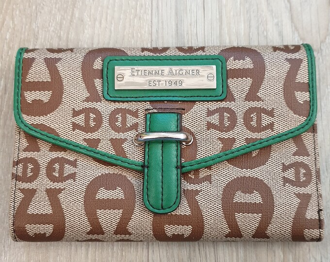 Etienne Aigner Wallet,pvc,brown/green Colors, - Etsy