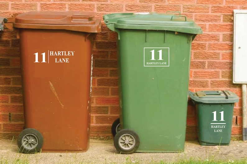 Custom Wheelie Bin Stickers, Traditional Font House Number, Waterproof ...