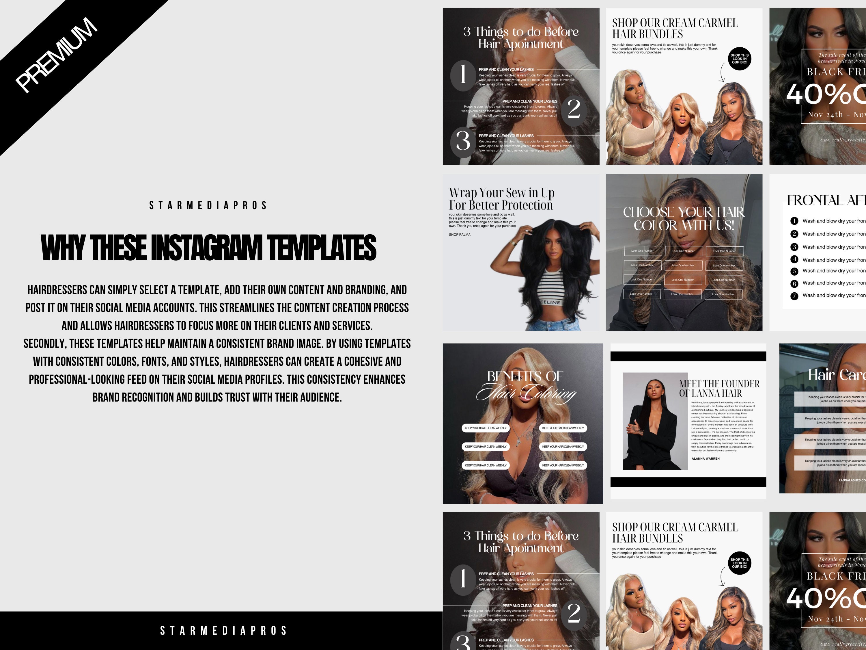 20 Instagram Post Templates | Hair Business Branding Package | Canva ...
