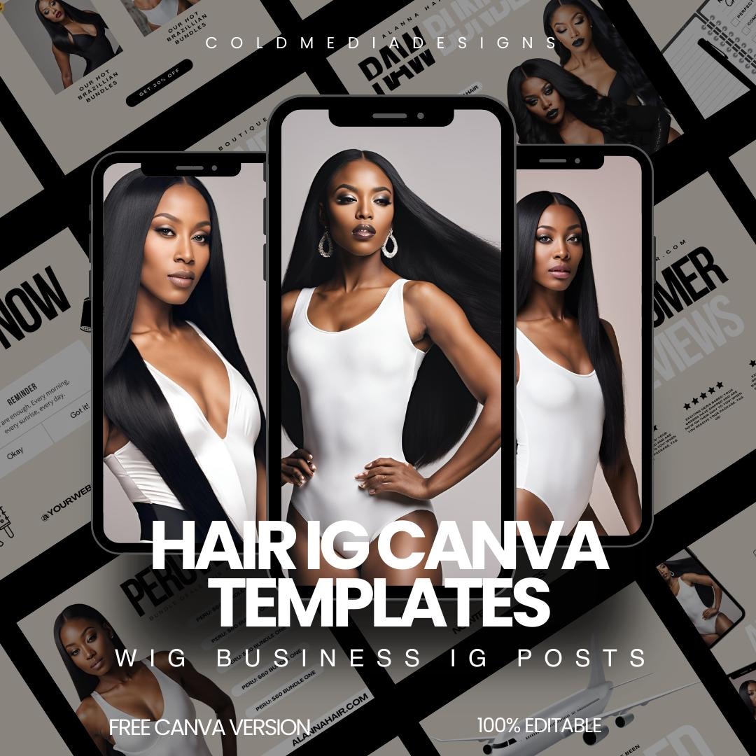 20 Hair Content Templates | Hair and Wig Business Branding | Editable ...